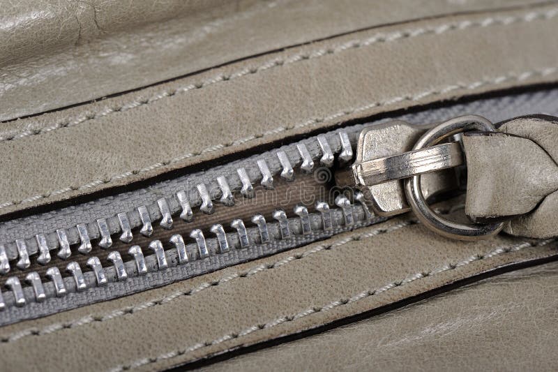 Gray Leather Zipper Closeup Stock Photo - Image of concatenated ...