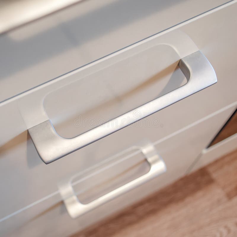 Gray Light Handle of the Kitchen Drawer or Cabinet. Stock Image - Image ...