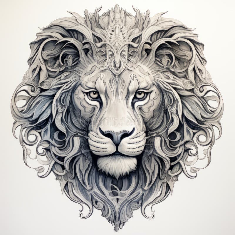 Gray Lion Head Engraved Graphic Art Deco Wall Art Stock Illustration ...