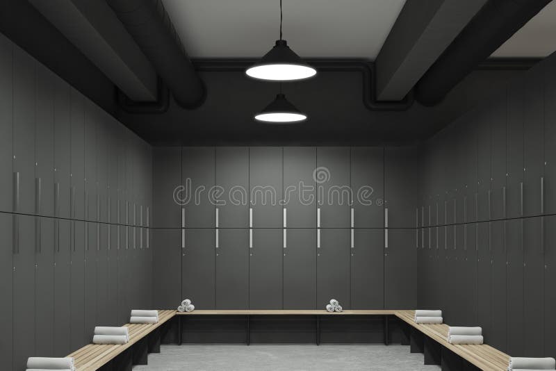 Gray locker room interior stock illustration. Illustration of baseball ...