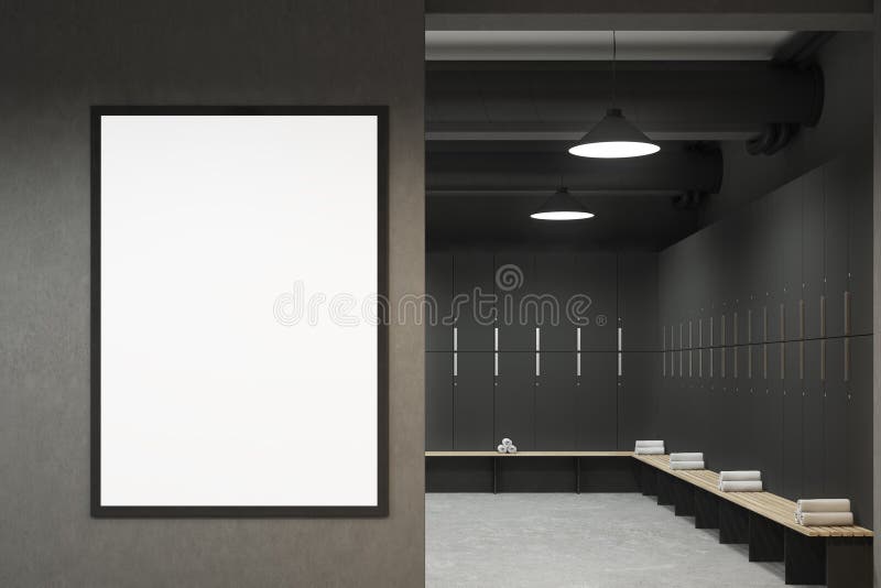 Gray Locker Room with a Poster Stock Illustration - Illustration of ...