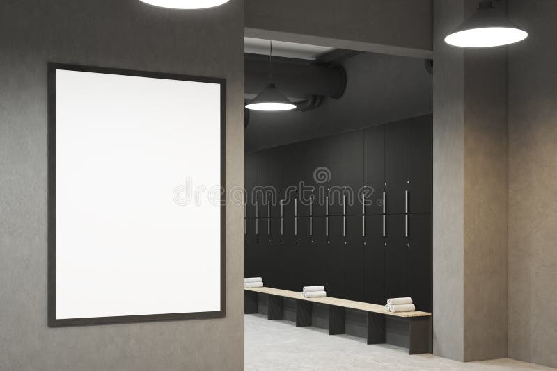 Gray Locker Room with a Poster, Side Stock Illustration - Illustration ...