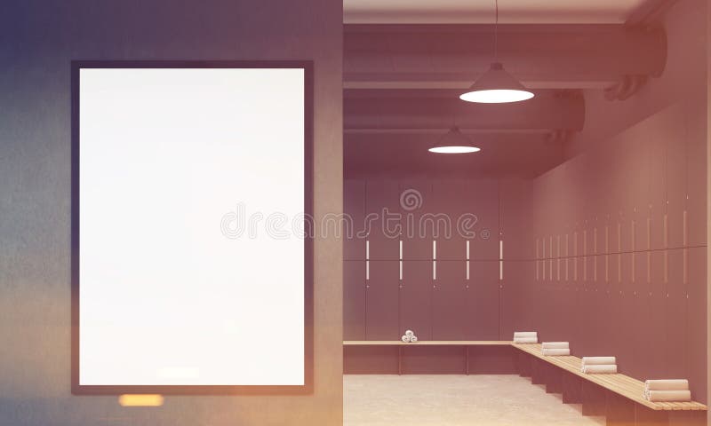 Gray Locker Room with a Poster, Toned Stock Illustration - Illustration ...