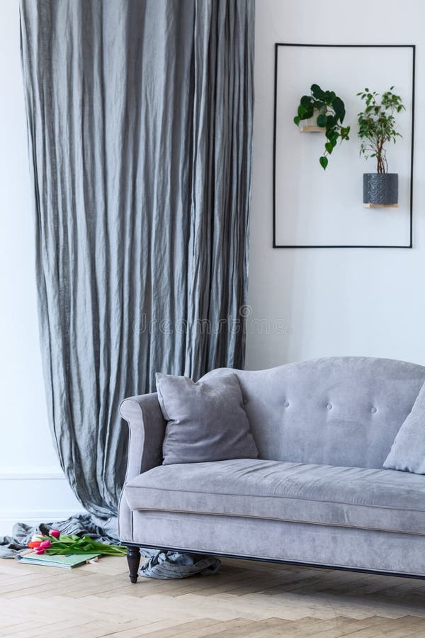 Gray loft interior stock image. Image of sofa, lamp - 111793071