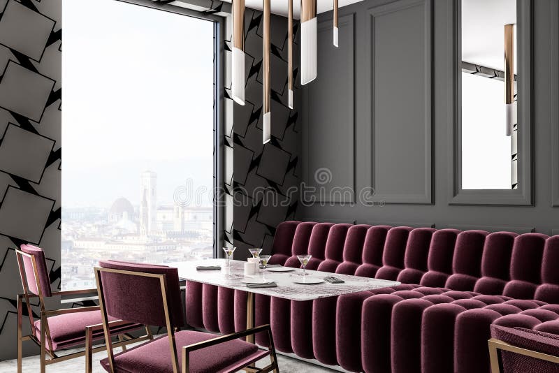 Gray Loft Restaurant Corner, Red Sofa Stock Illustration - Illustration ...