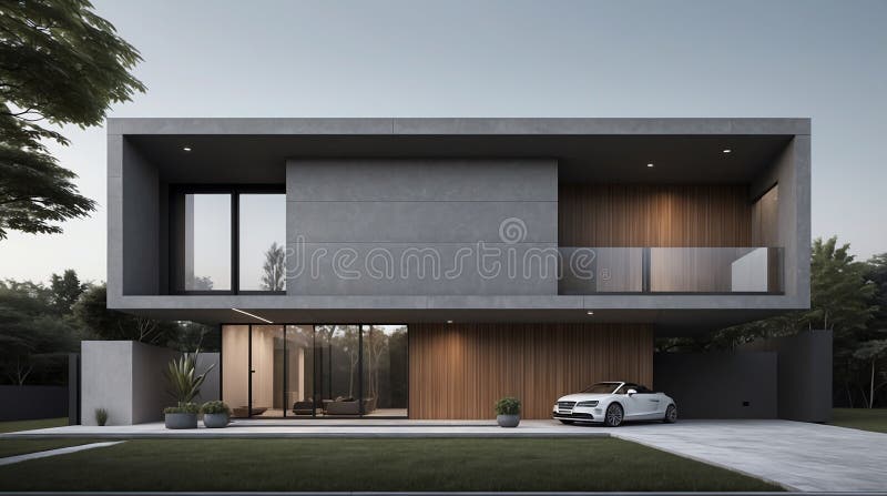Gray Low Budget Modern Minimalist Concept House Facade Front Ai ...