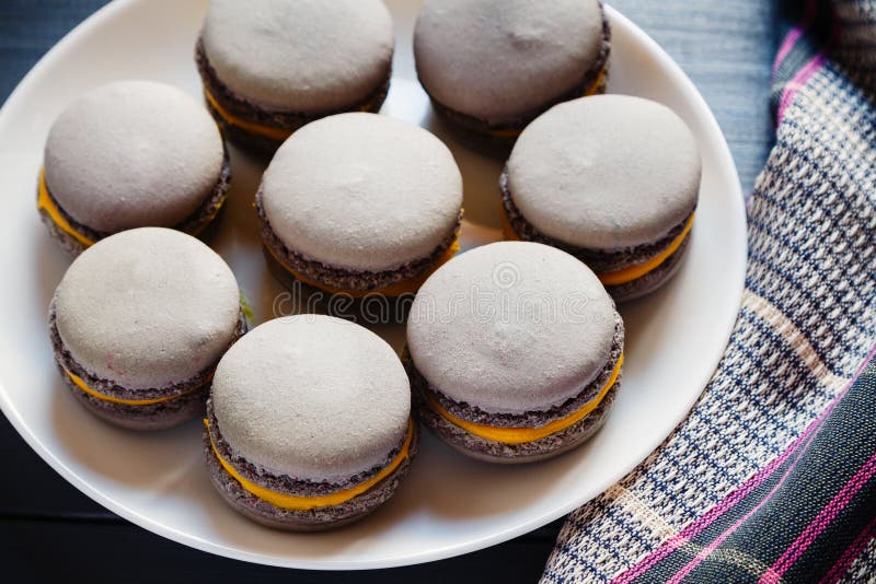 Gray macaroons on plate stock image. Image of biscuit - 51790807