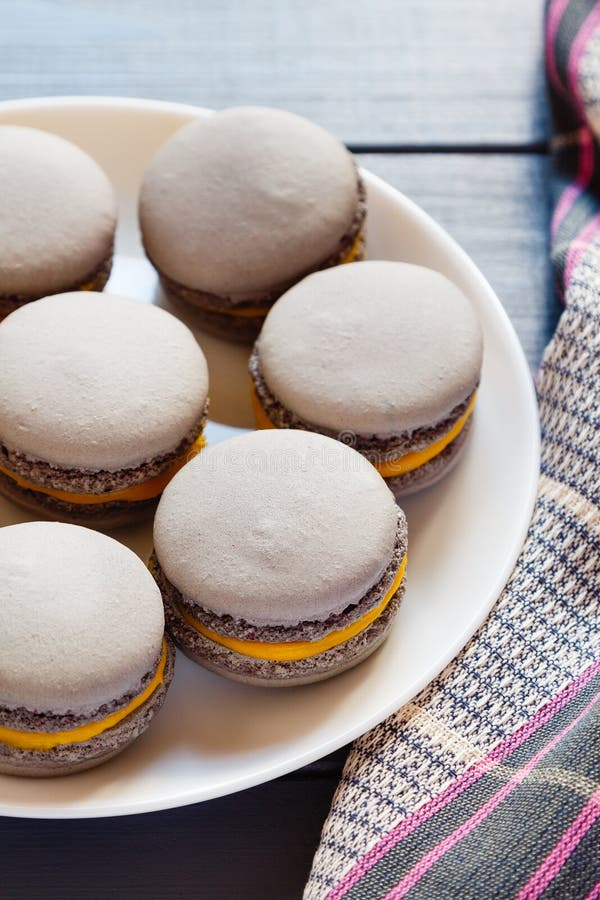 Gray macaroons on plate stock image. Image of dessert - 51790875