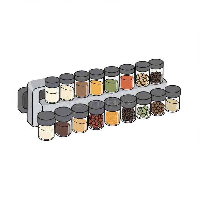 Gray Magnetic Spice Rack with Assorted Spices Stock Illustration ...