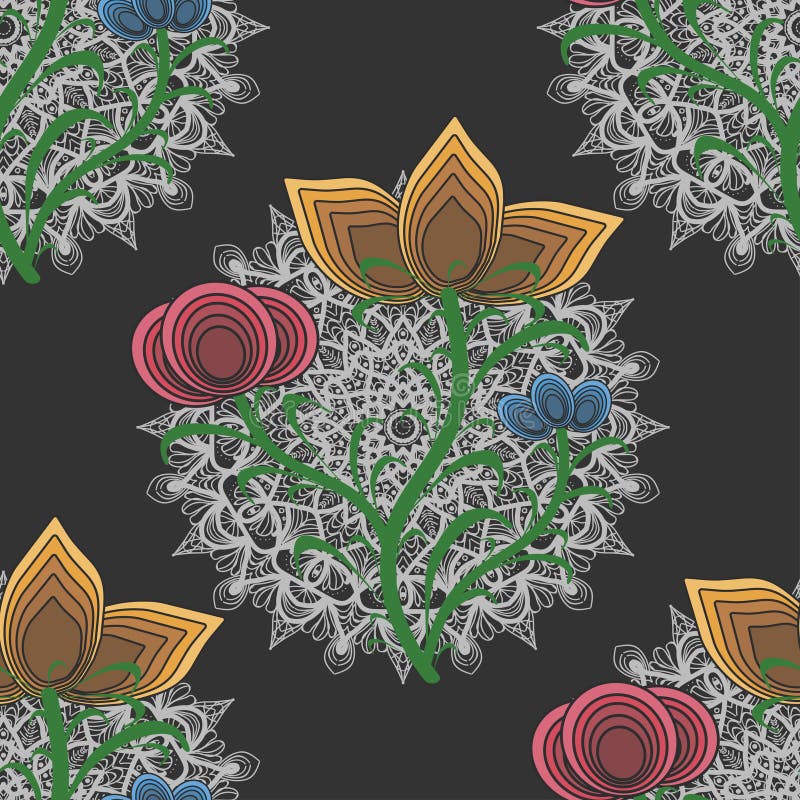 Gray Mandala with Floral Ornament Stock Vector - Illustration of blue ...