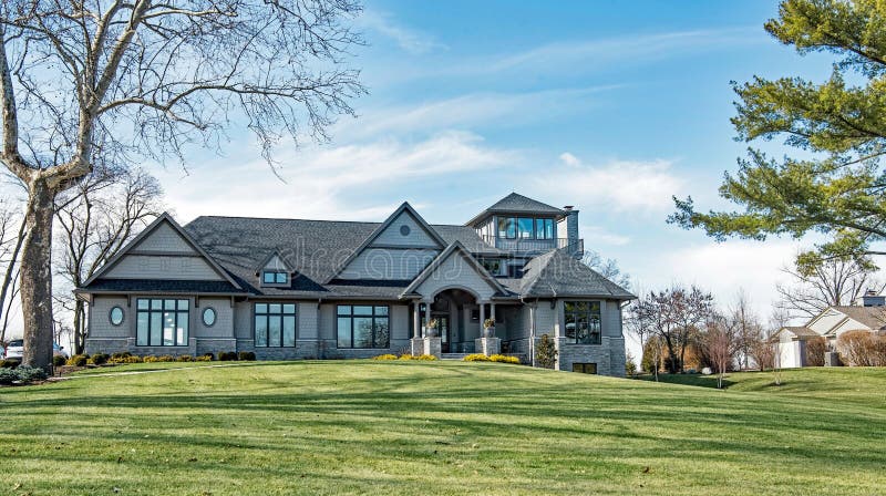 Gray Mansion on the Hill with Observation Deck Stock Photo - Image of ...
