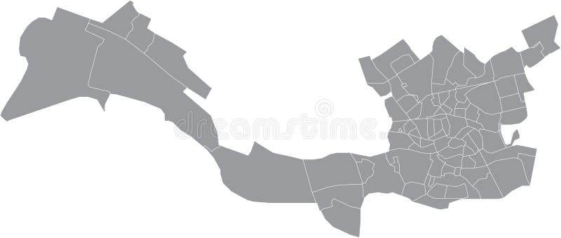 Gray Map of Districts and Neighbourhoods of Rotterdam, Netherlands ...