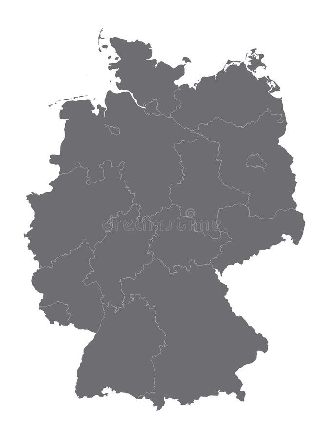 Gray Map of Germany with States Stock Vector - Illustration of grey ...