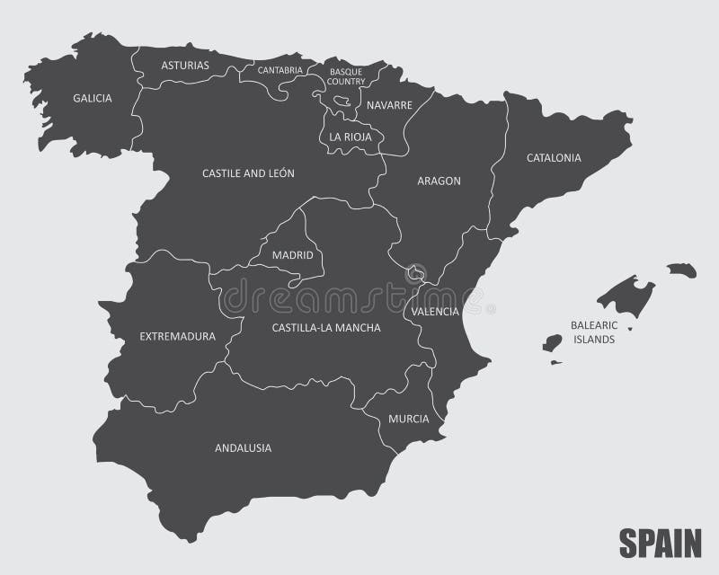 Spain regions map stock vector. Illustration of mapping - 183971429
