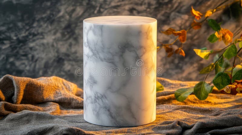 Gray Marble Cylinder on Textured Fabric with Warm Lighting Stock ...