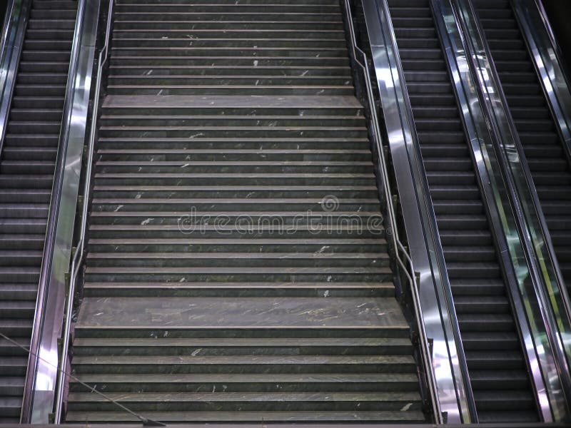 Gray Marble Escalator with Stairs on Both Sides Stock Photo - Image of ...