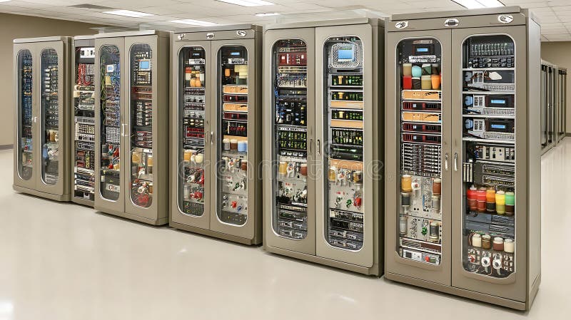 Gray Metal Server Racks in a Modern Data Center Stock Illustration ...