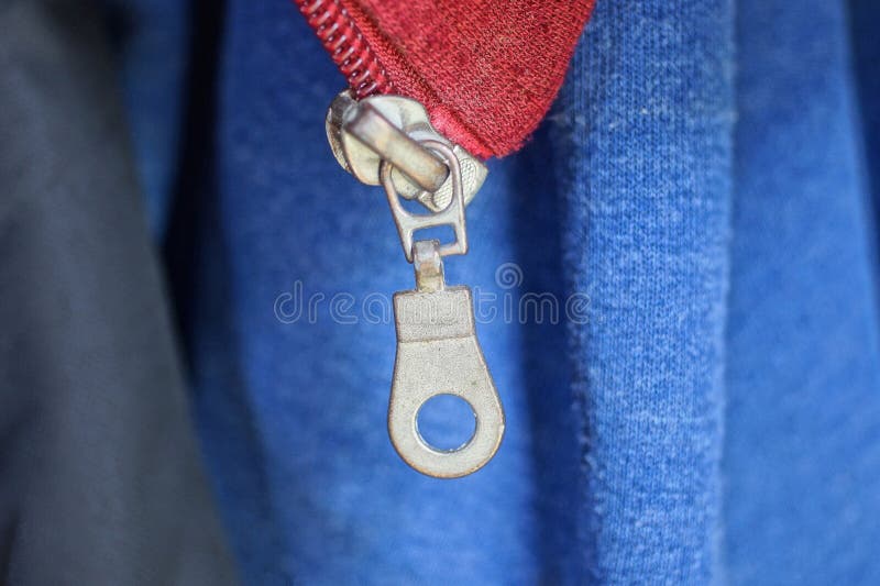 Gray Metall Open Zip on Red Blue Cloth Jacket Stock Image - Image of ...