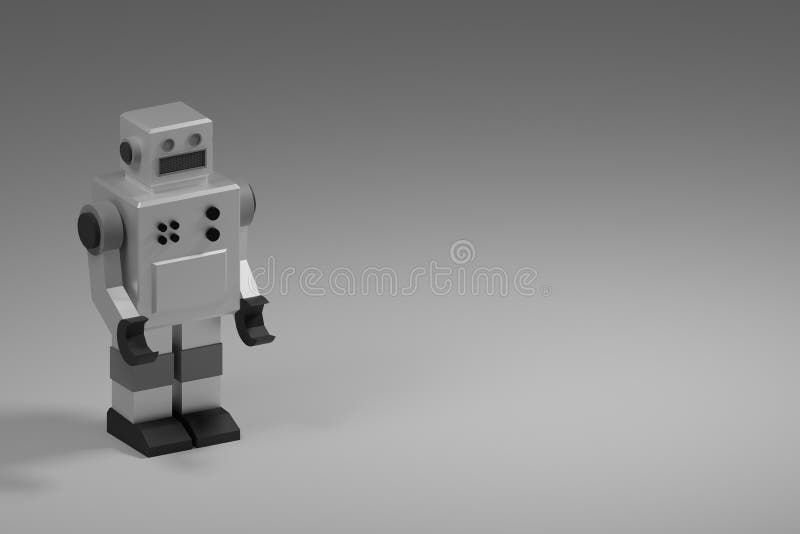 Gray Metallic Retro Square Robot with Buttons on Background 3d ...