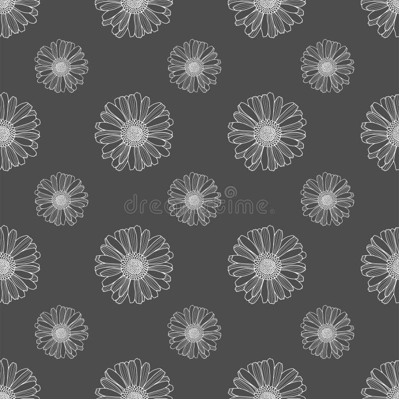 Gray Minimalistic Seamless Pattern with Daisies. Stock Vector ...