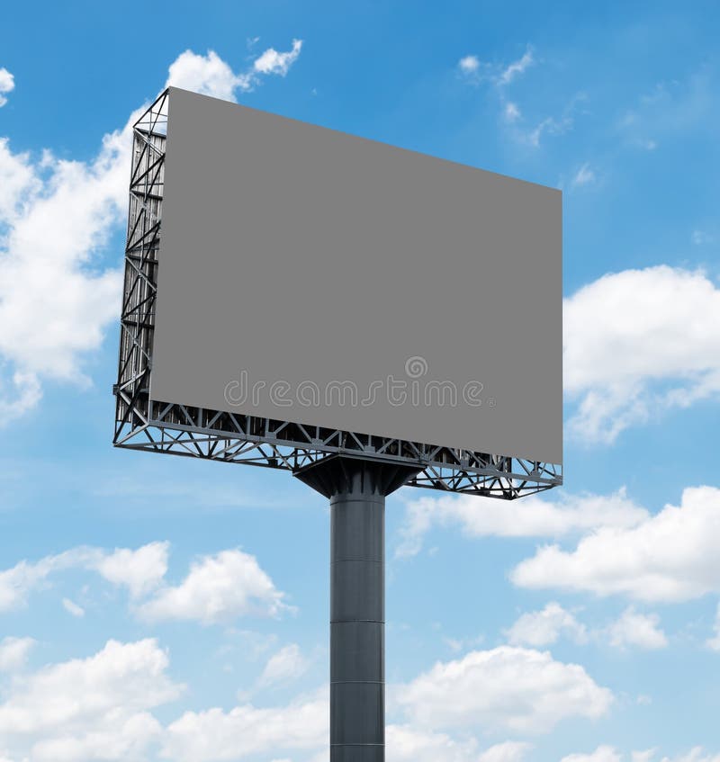 Gray Mock Up Horizontal Billboard on Pole with Blue Sky Background ...