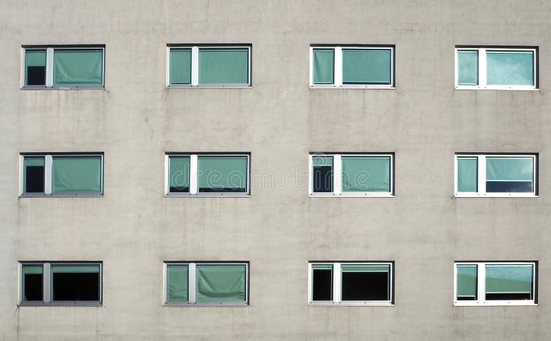 Gray Modern Building Facade with New Pvc Windows. Front View Stock ...