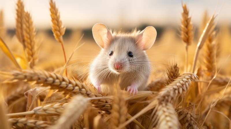Gray Mouse in Field with Grain Spikelets AI Generated Stock ...