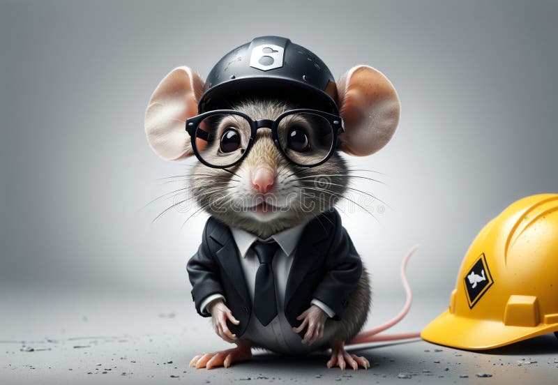 A Gray Mouse in a Formal Suit and a Construction Helmet Stock Photo ...