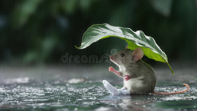 Gray Mouse Holding Green Umbrella Outdoors in Daylight during Light ...