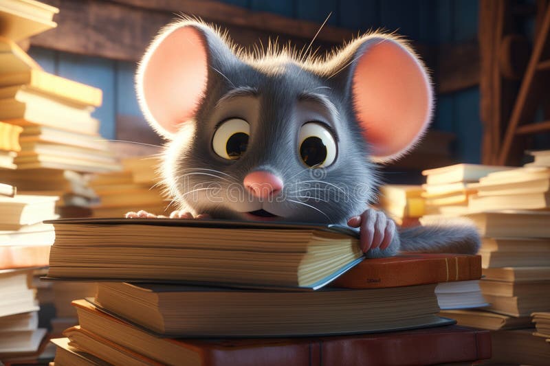 The Gray Mouse is Sitting with Books Stock Illustration - Illustration ...