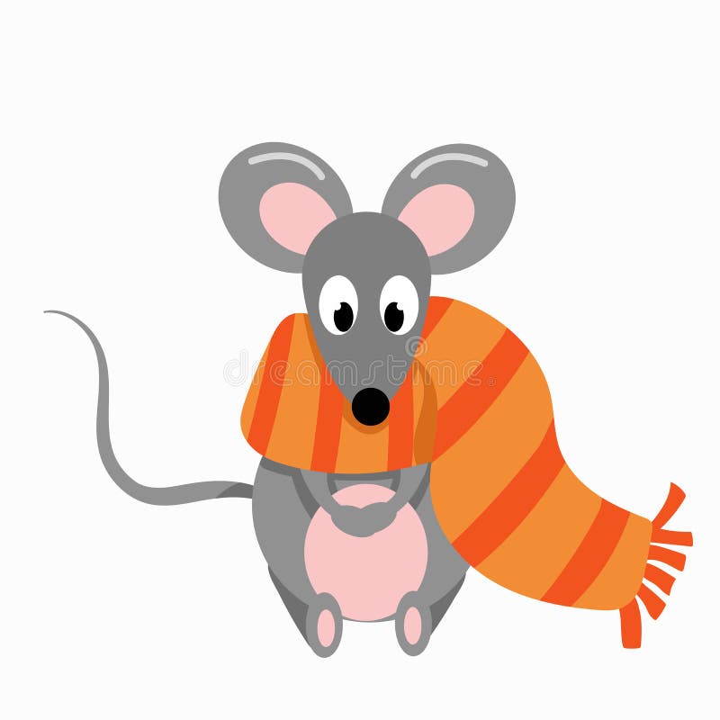 Gray Mouse in a Warm Orange-red Scarf Stock Illustration - Illustration ...