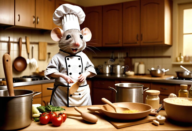 A Gray Mouse Wearing a Chef S Hat and Apron Stock Illustration ...