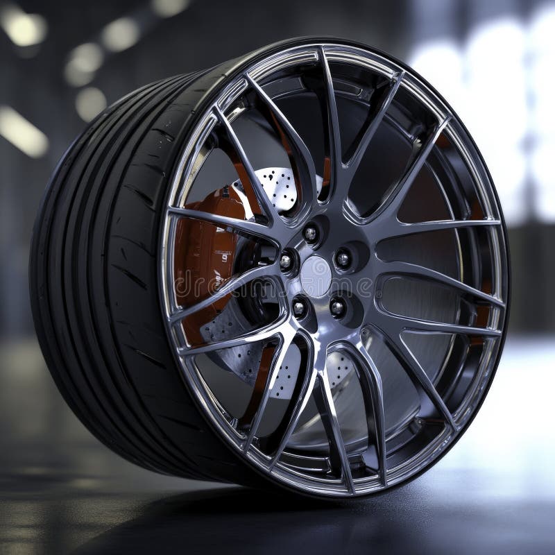 Gray Multi-spoke Wheel with Red Caliper and Tire, 3D Render ...