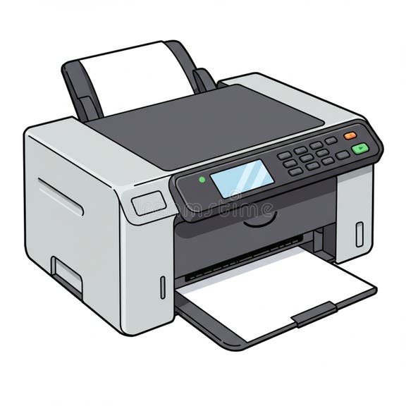 Gray Multifunction Printer with a Sheet of Paper. Features a Control ...