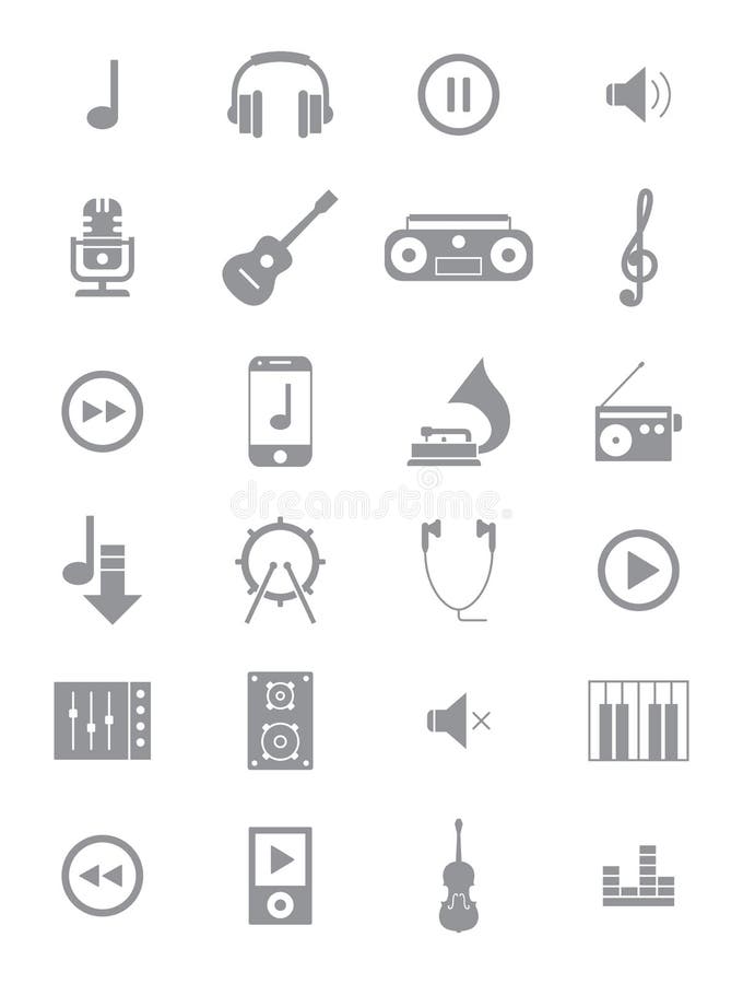 Gray music icons set stock vector. Illustration of headphones - 68795710