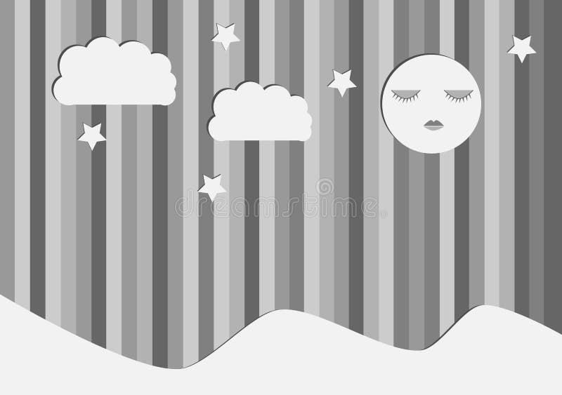 Gray Night Background. Moon, Stars, Clouds Stock Vector - Illustration ...