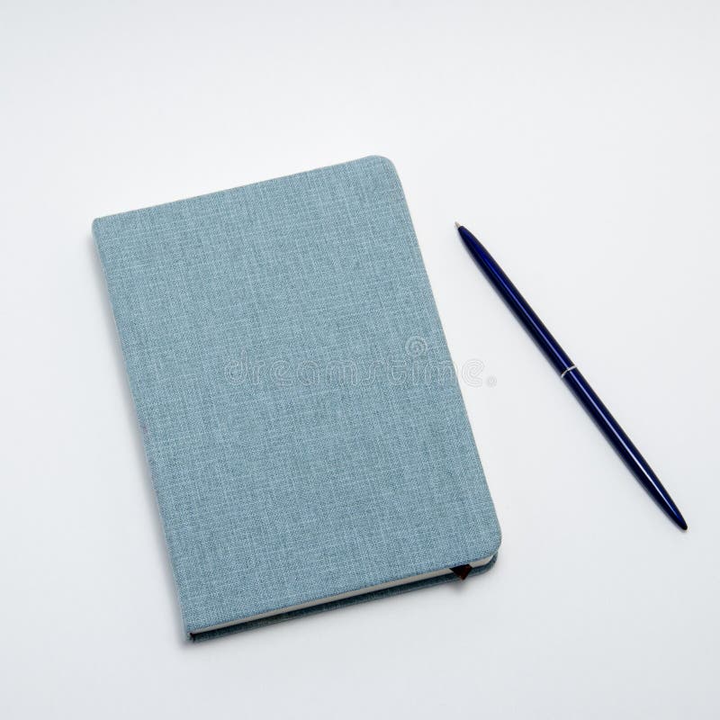 Gray Notebook with Blue Pen on White Background Stock Image - Image of ...