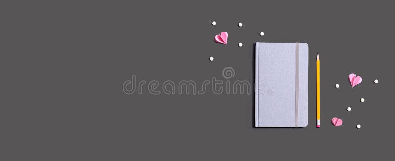 Gray Notebook with Paper Hearts Stock Image - Image of handmade ...
