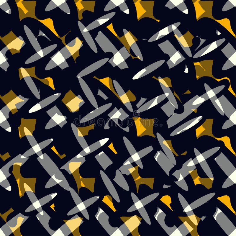 Gray Ovals and Dark Objects Illustration Seamless Pattern Stock ...