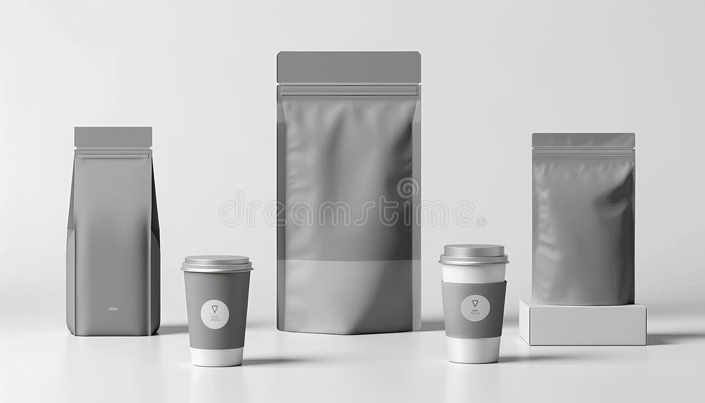 Gray Packaging Template for Your Design. in Different Angles on a White ...