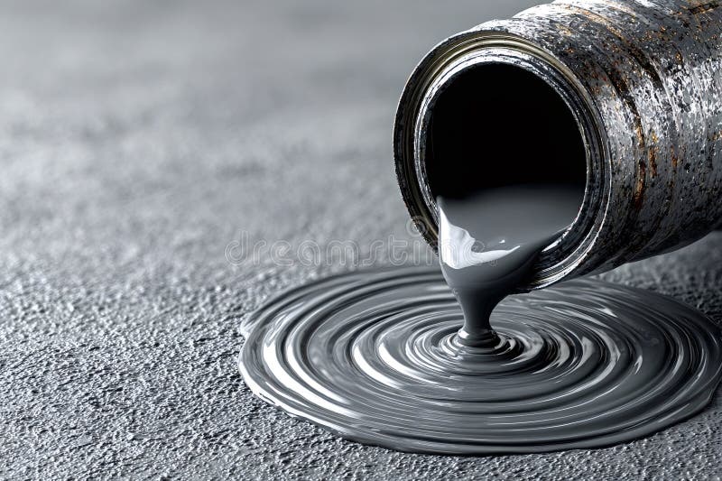 Gray Paint Pouring from Rusty Can Onto Textured Surface Stock Image ...