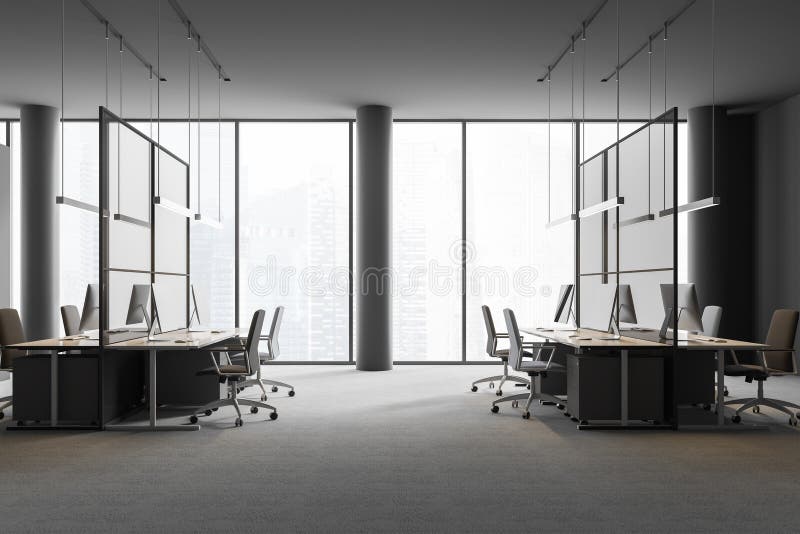 Gray Panoramic Office Interior Stock Illustration - Illustration of ...