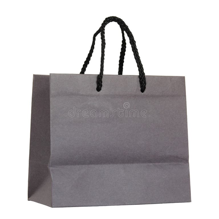 Gray Paper Bag Isolated on White Stock Photo - Image of commercial ...