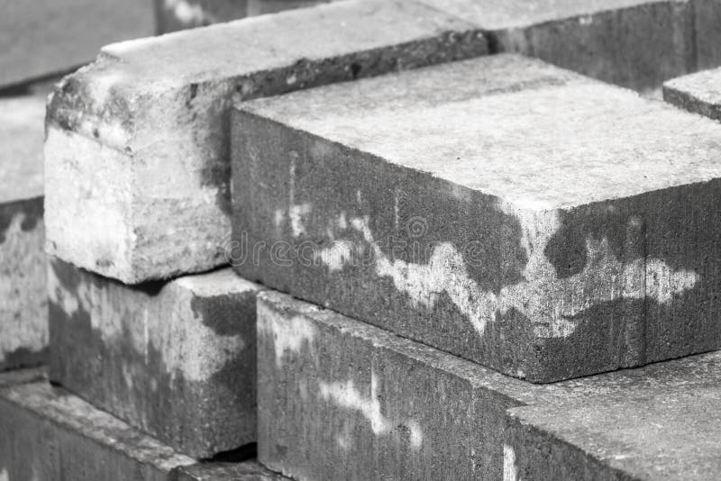 Gray Paving Slabs Lay Stacked at Construction Site. Close-up Photo ...