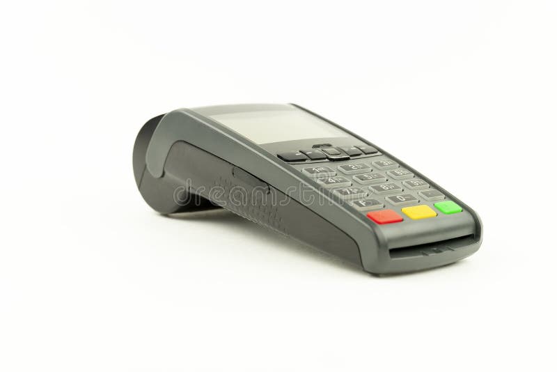 Gray Payment Terminal Isolated on White Background Stock Image - Image ...