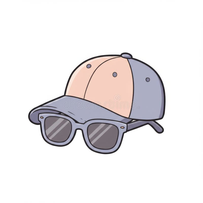Gray and Pink Baseball Cap with Sunglasses Illustration Stock ...