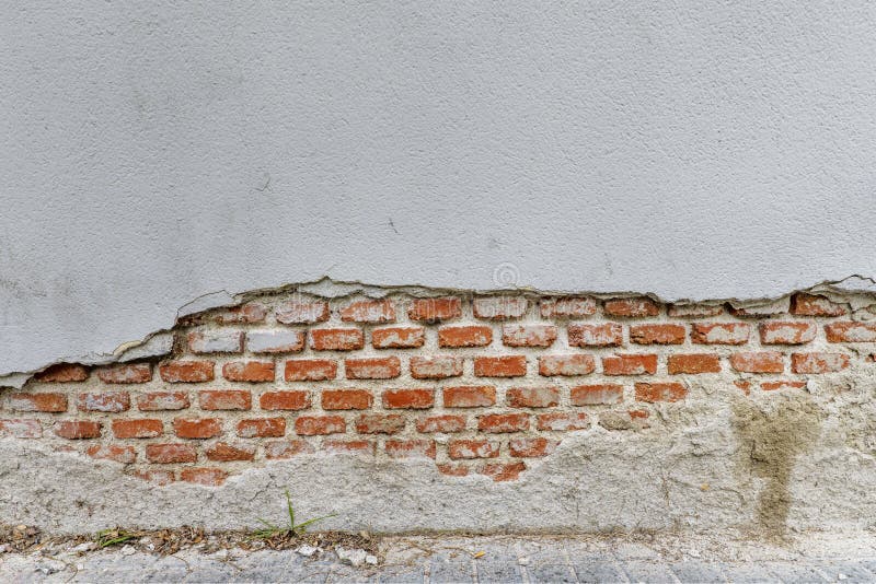 Gray Plastered Wall with Aged Lower Part Showing Stock Image - Image of ...