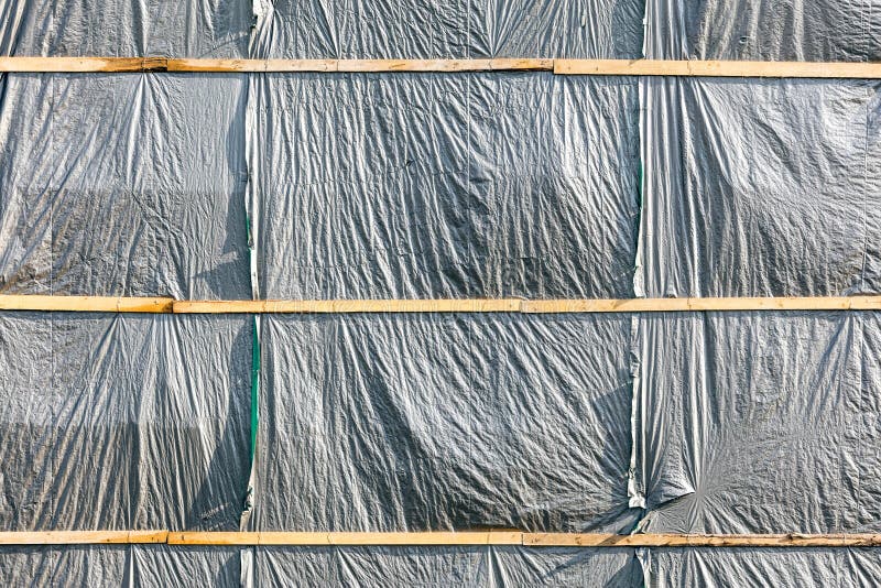 Gray Plastic Cloth Cover of Building at Construction Site Stock Photo ...