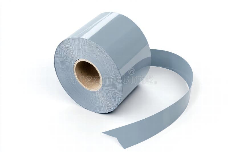 Gray Plastic Roll Unwinds Smoothly on White Background, Industrial ...