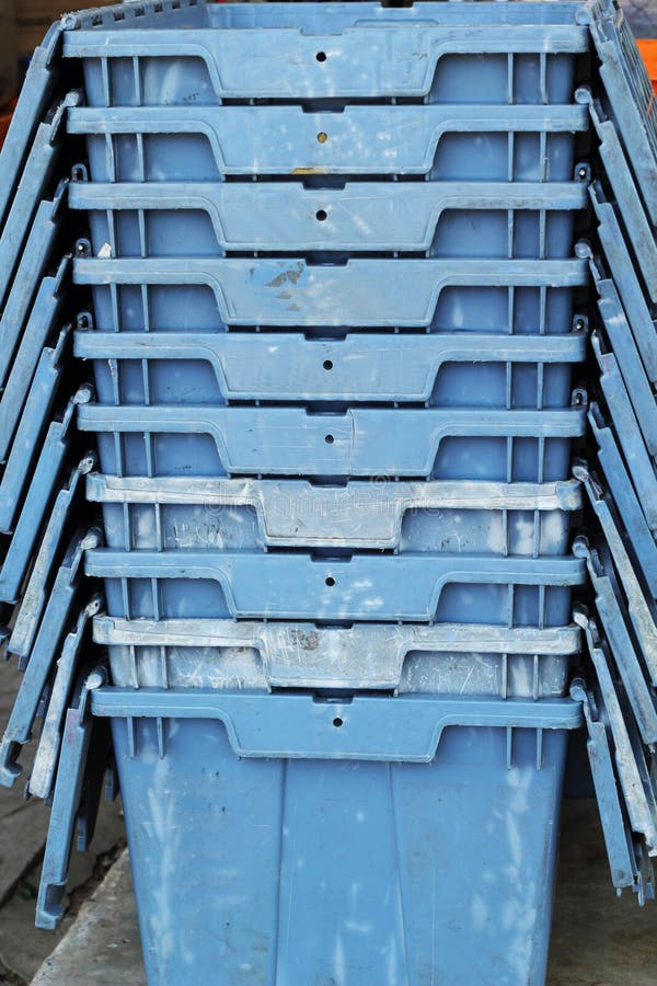 Gray Plastic - Stacked Packing Containers. Stock Image - Image of ...